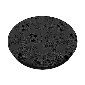 Skull and Hibiscus Rose On Gray Pattern Halloween Flower PopSockets Standard PopGrip
