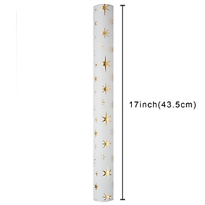 Flyhill White Wrapping Paper-17inch*197inch（ 23.4sq.ft.ttl Per Roll - White Gold 3D Embossed Foil Star Pattern for Christmas,Birthday, Party,Wedding,Bridal Shower Shower,Thanksgiving