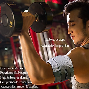 YAVOUN Bicep ＆ Tricep Compression Sleeve/Wrap - Tricep Tendonitis, Bicep Tendonitis - Pain Relief for Bicep and Triceps Muscle Strains, Compression Arm Support (8.3 Inch - 15.7 Inch W4 Inch, Grey)