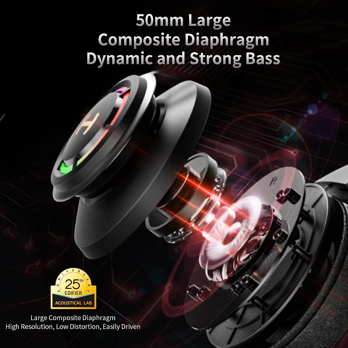 Edifier G35 PC Gaming Headset Hi-Res Sound Quality USB Over-Ear Headphone with 7.1 Surrounding Sound, 50mm Hybrid Driver, ENC Noise Cancelling Mic, 16.8m RGB Light for PC PS4 Mac Laptop Desktop Black