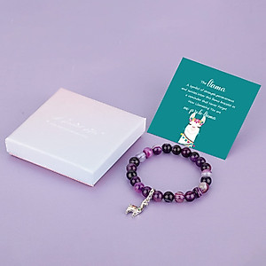Llama Gifts for Women No Prob-Llama Bracelet,Purple Agate Beads Llama Charm,Llama Birthday Gift Alpaca Gifts for Llama Lovers (Purple llama gift)