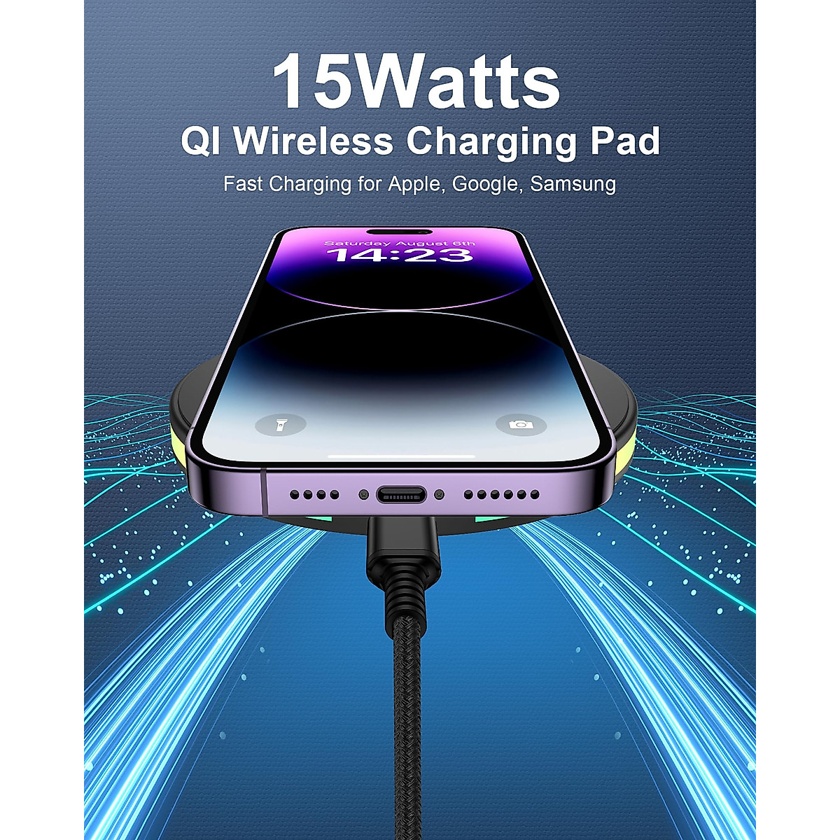 2Pack 15w Phone Wireless Charging Pad for Google Pixel 8 8 Pro 7 pro 7a 7 6 pro, QI Wireless Charger Station Cargador Inalambrico for Android Samsung Galaxy S24 S23 + S22 Ultra Apple iPhone 15 14 13