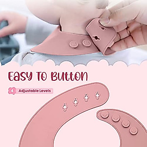 Silicone Baby Feeding Set - Food-Grade Baby Led Weaning Supplies For Toddlers - Includes Non-BPA Suction Plate with Divider, Suction Bowl, Pocket Bib, Spoon & Sippy Cup For Weaning - Pink