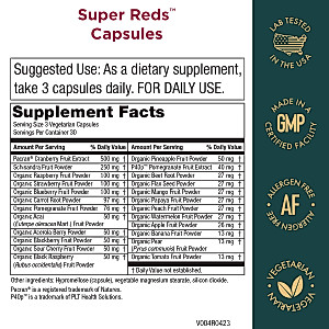 Purity Products Super Reds Capsules Formula (20+ Organic Super Fruits and Berries) Certified Organic Phytonutrients - 90 Capsules