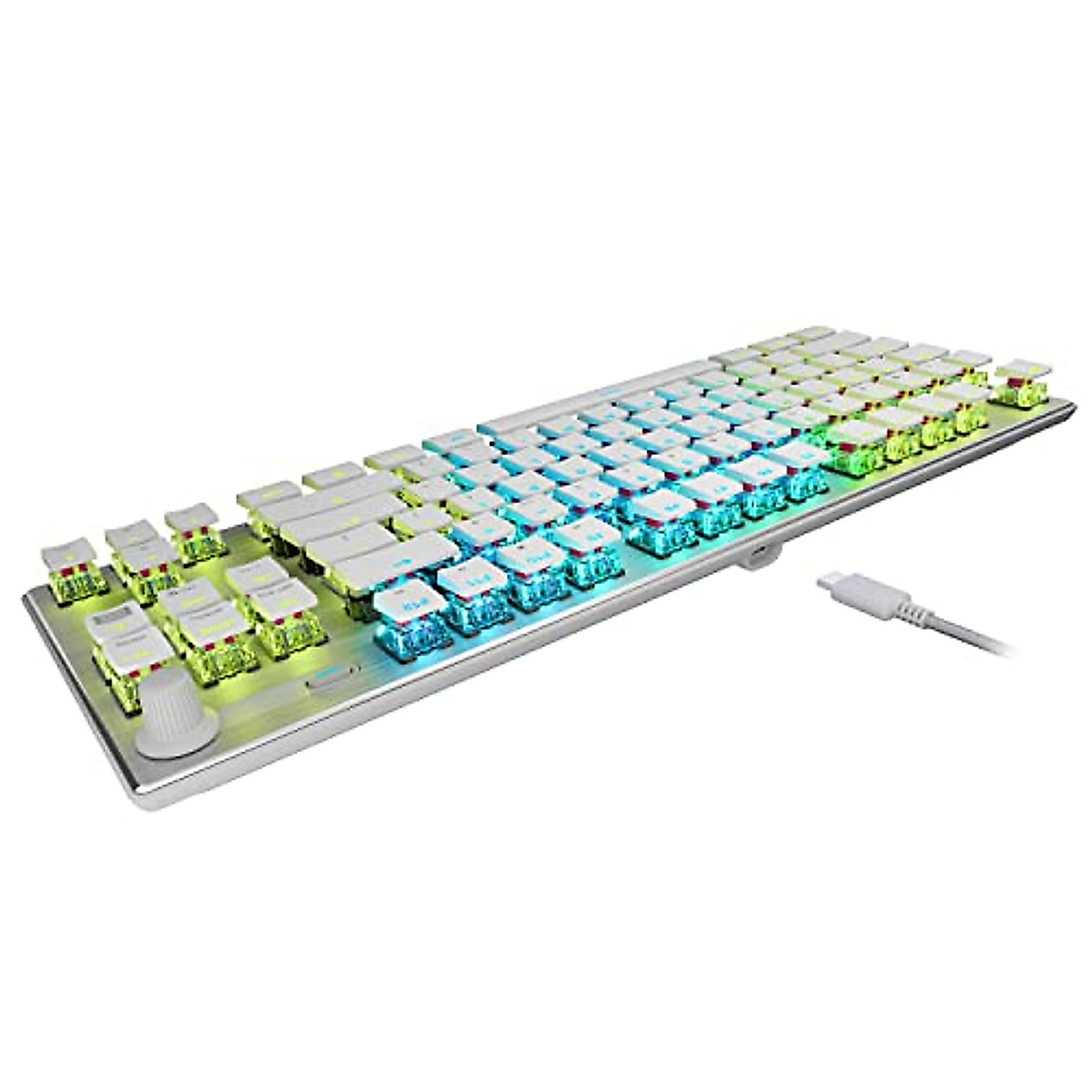 ROCCAT Vulcan TKL Pro PC USB-C Gaming Keyboard, Linear Optical Titan Switch, AIMO RGB Lighting, Tenkeyless Mechanical Feel Speed Keystroke, Low Profile Ergonomic Design for Wrist Rest Support, White