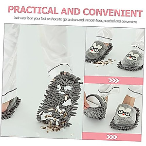 ULTECHNOVO 3 Pairs Mop Slippers Microfiber Mop Sock Slippers Floor Cleaner Mop Floor Mop Slippers Plush Mop Slippers Mops for Floor Cleaning Chenille Grey Cartoon Mopping Slipper Washable Rag