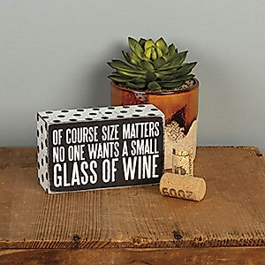 Primitives by Kathy 30415 Polka Dot Trimmed Box Sign, 5" x 3", A Small Glass of Wine