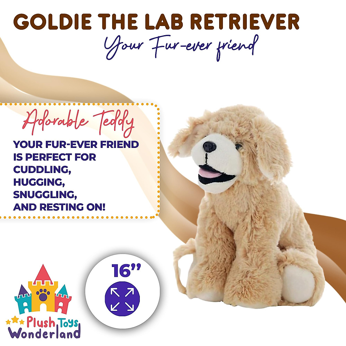 Goldie The Lab/Retriever 16 inch Plush Toy Cuddly Soft Stuffed Animal Dog Gift for Kids Cute Puppy Perfect for Pet Lovers Birthdays Collectible Snuggly Companion Ideal for Boys and Girls Nursery