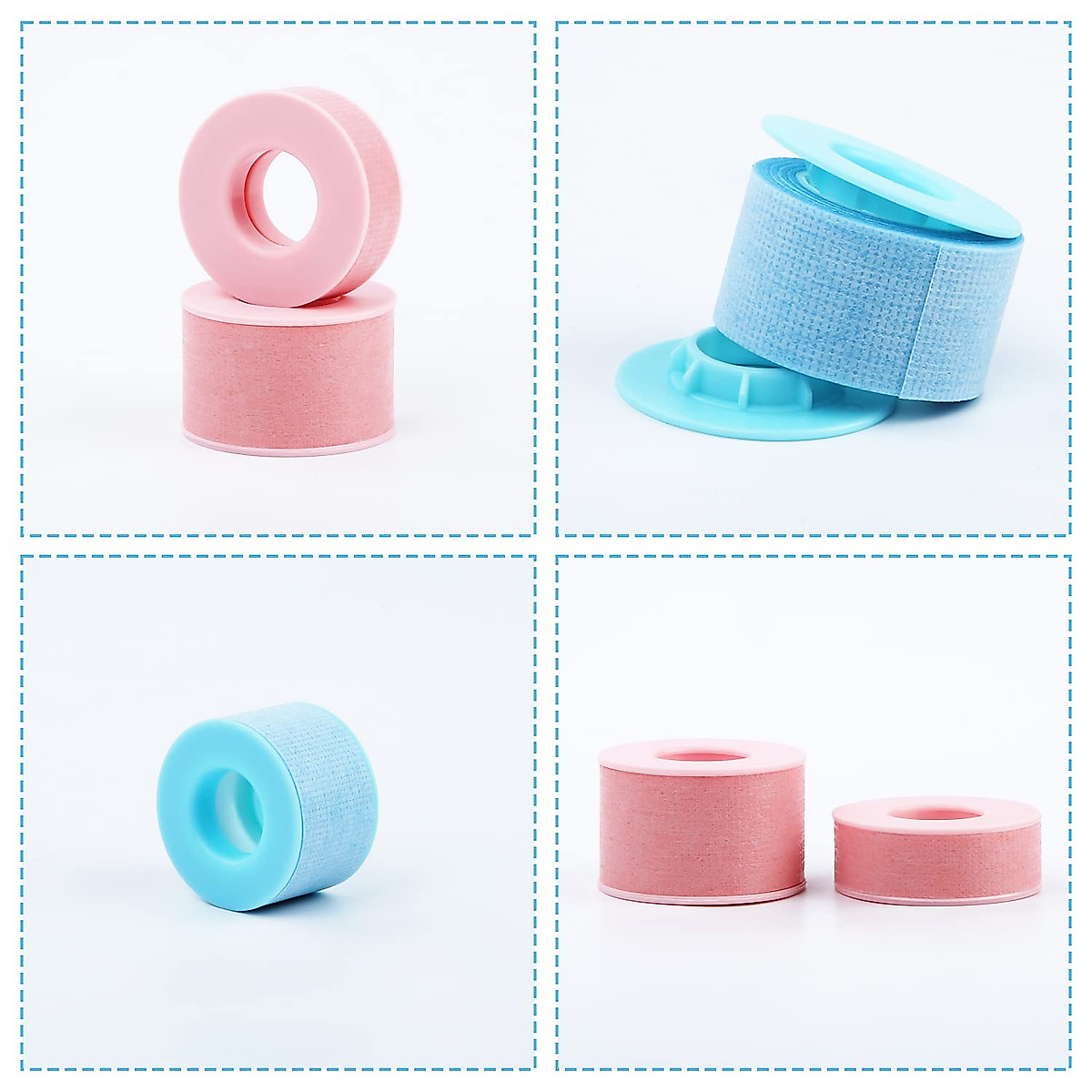 4pcs Lash Adhesive Tape, Reusable Adhesive Waterproof Silicone Tape Eyelash Tape for Lash Extension Lash Beauty Auxiliary Tools (2 Pink, 2 Blue)