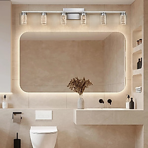 SADENICEL 6 Light Brushed Nickel Bathroom Light Fixtures, LED Vanity Lights Crystal White/Neutral/Warm Bathroom Lights Over Mirror for Bathroom, Bedroom,Living Room (6 Light)