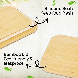 Vtopmart Glass Food Storage Containers with Bamboo Lids, 4 Pack Meal Prep Glass Containers Bento Lunch Box, Safe for Microwave, Oven, Freezer and Dishwasher, BPA Free