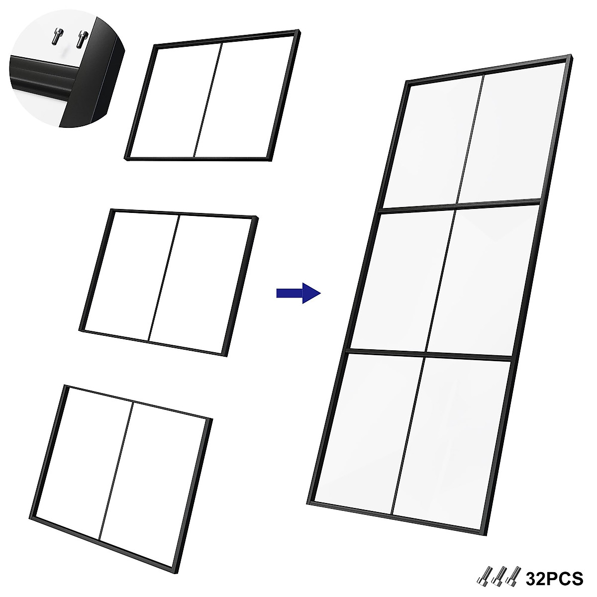 BARNSMITH 36in x 84in Aluminum Glass Barn Door and 6FT Hardware Included,Frosted Tempered Glass Barn Door,Easy Assembly