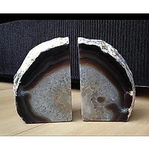 JIC Gem Natural Agate Book Ends Geode Bookends Decorative Book Ends for Shelves with Rubber Bumpers for Décor Small Size(1 Pair, 2-3 LBS)