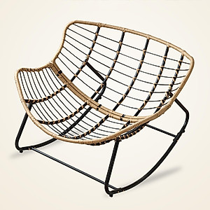 HARELA Outdoor Patio Rocking Chair, Indoor Rattan Rocker Chair, Oversized Wicker Chair Padded Cushion Rocker Recliner Chair Outdoor for Front Porch, Garden, Comfy Rocker Chair with Thick Cushion