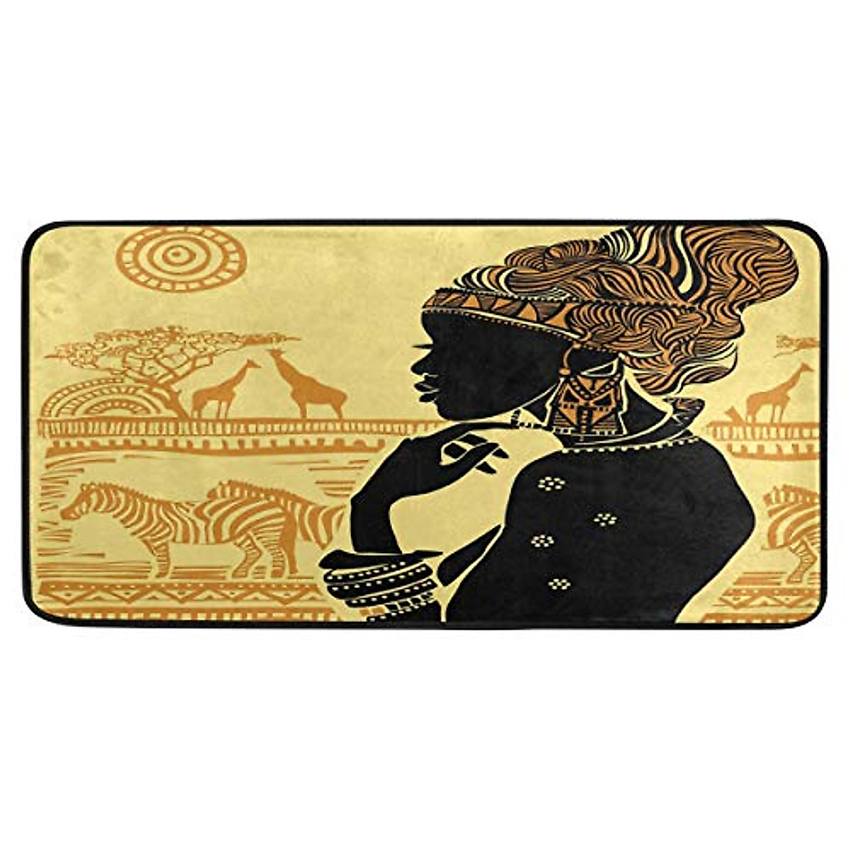 ALAZA Beautiful African Woman Zebra Print Animal Non Slip Kitchen Floor Mat Kitchen Rug for Entryway Hallway Bathroom Living Room Bedroom 39 x 20 inches(1.7' x 3.3')