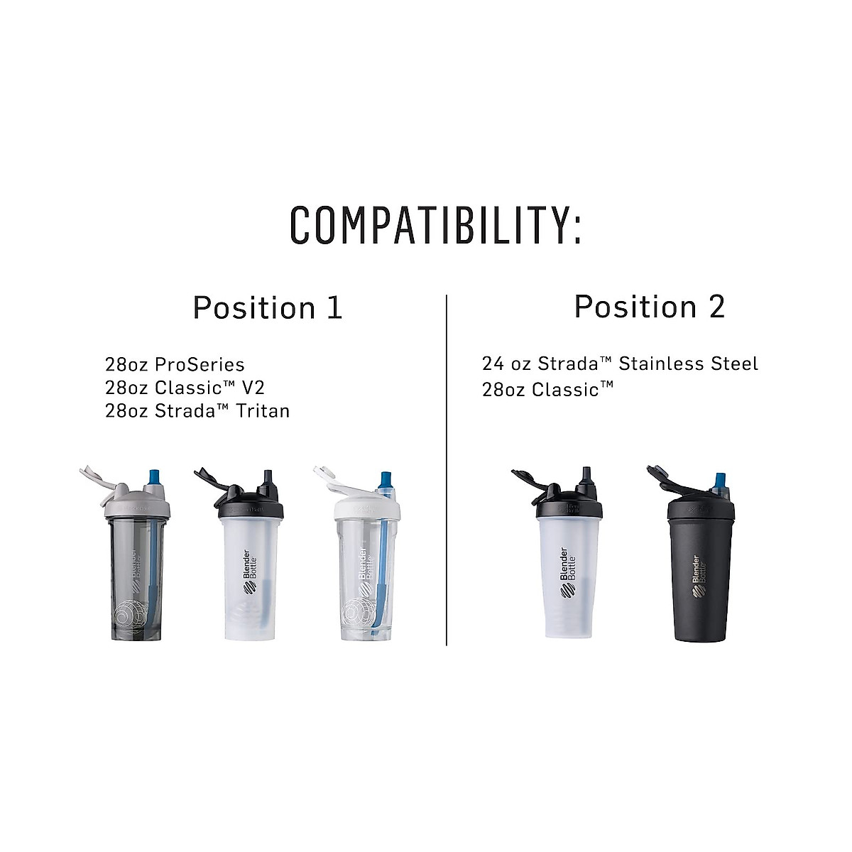 Stay-In-Bottle Reusable Silicone Straws for BlenderBottle Shaker Bottles, Black and Blue (2 Pack)