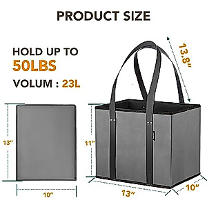 XPCARE 4Pack Reusable Grocery Bags - Heavy Duty Reusable Shopping Bags with Box Shape to Stand Up, Stay Open, Fold Flat - Foldable Grocery Tote Bag with Long Handles & Reinforced Bottom Grey