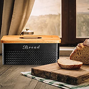 Bekith Metal Bread Box with Bamboo Lid, Modern Bread Storage Container Holder, Space-Saving Bread Keeper Bin for Kitchen Counter, Kitchen Decor Organizer, 13"x7"x5.25", Black