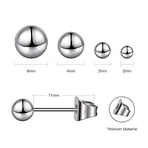 2mm Mini Ball Pure Titanium Stud Earrings Tragus Cartilage Helix Earring Charms, Medical Grade Piercing Earrings Jewelry Hypoallergenic Earrings for Women Men Sensitive Ears