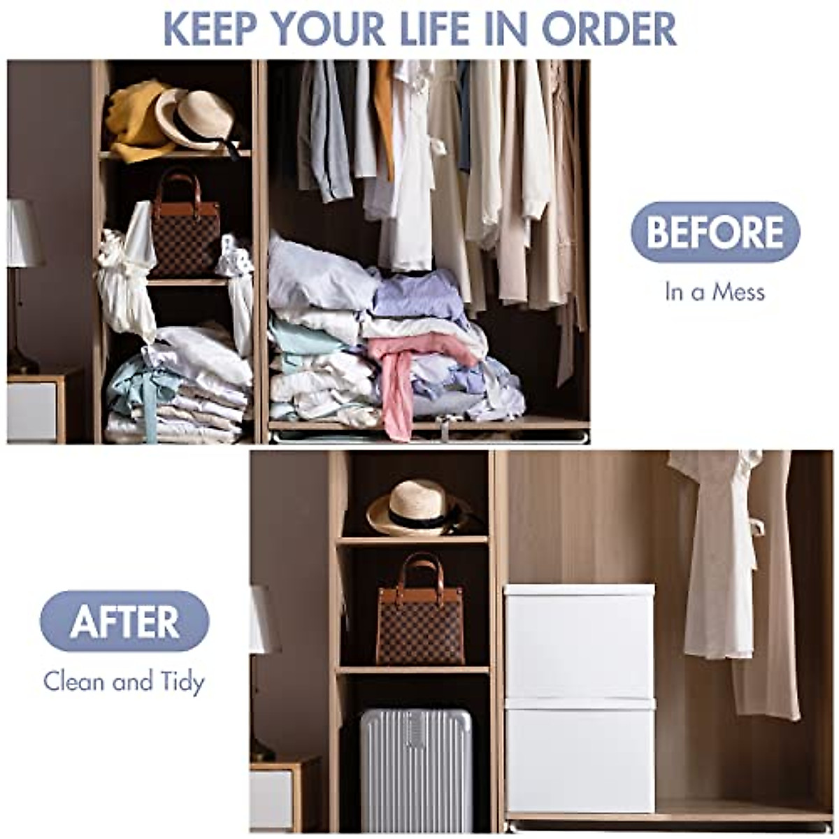 TAILINK Storage Bins 2 Pack 32L & Vacuum Storage Bags 9 Pieces, Collapsible & Stackable Storage Box Folding Storage Containers for Organizing Clothes, Toys, Books, 80% Space Released