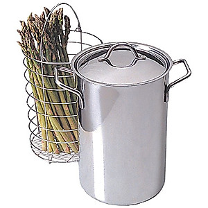 RSVP International Endurance Kitchen Cookware Collection Stainless Steel Asparagus Steamer Pot & Lid with Chromed Steel Basket Insert, 3 Quart Capacity, 5.5" Diameter