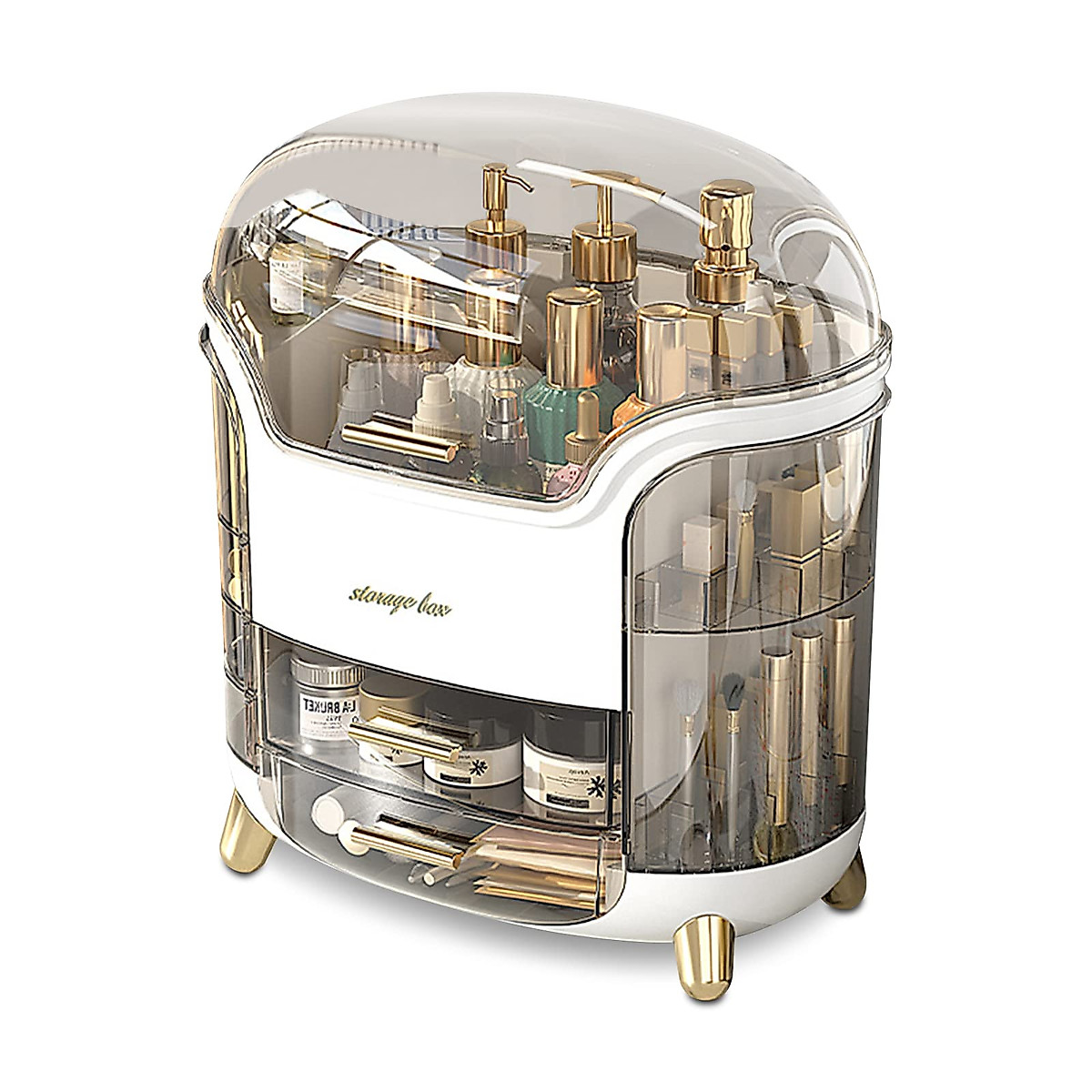 Ergocar Portable Light Luxury Series Multi-Function Make Up Case Dustproof Cosmetic Storage, Skin Care Products Jewelry Organizer Lipstick Box - White