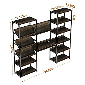 Sengroce Bookshelf, 71" Triple Wide 6 Tier 13-Shelf Bookcase Large Wall Etagere Tall Book Shelves with Metal Frame Open Storage Rack for Living Room Bedroom