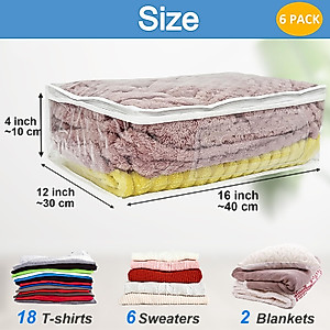 6 Pacs Plastic Storage Bags for Clothes, Clear Zippered Storage Bags for Sweater Blanket Bed Sheet Storage, Vinyl Storage Organizer Bags with Zipper for Closet Linen Sweater 16*12*4 Inch (6 Packs)