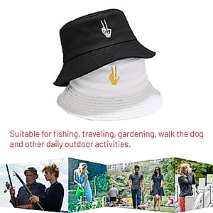 Cotton Bucket Hat for Women Men Summer Travel Sun Beach Bucket Cap, Unisex Outdoor Fisherman Hat (Skeleton Fingers Black)
