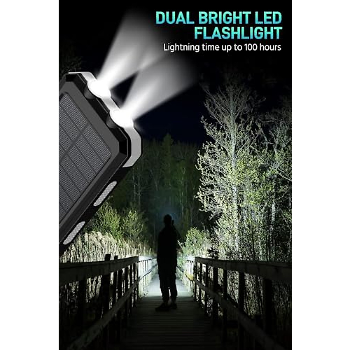 Mregb Solar Power Bank 36800mAh Portable Solar Charger 5V3.1A,QC 3.0 Dual 2 USB,LED Flashlights(Light Black)