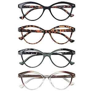 HEEYYOK Women Reading Glasses 4-Pack,Cateye Readers Glasses Small Face Comfort Spring Hinge (1.75, 4 Mix Color)