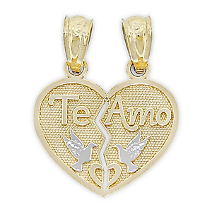 Charm America - Gold Break-Apart Te Amo Heart Charm - 14 Karat Solid Gold