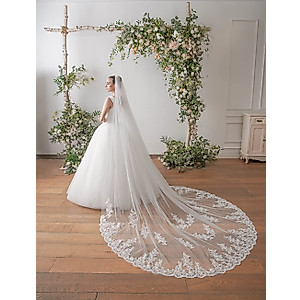 EllieHouse Womens 1 Tier Cathedral Lace Wedding Bridal Veil With Metal Comb Ivory X60