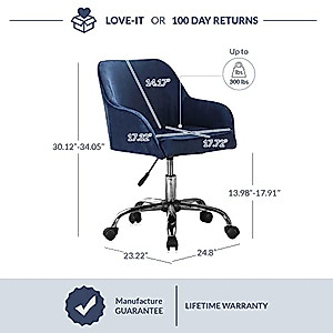 BELLEZE Modern Office Ergonomic Computer Desk Chair with Mid-Back Design, Thick Padded Velvet Seat, and Built-in Lumbar Support 360 Swivel Adjustable Height - Nora (Blue)
