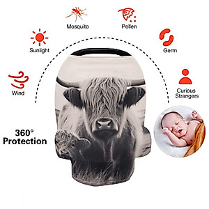 Soft Baby Car Seat Covers Highland Cow Canopy for Infants Strollers Canopies for Newborns Babies Nursing Apron Cover for Breastfeeding