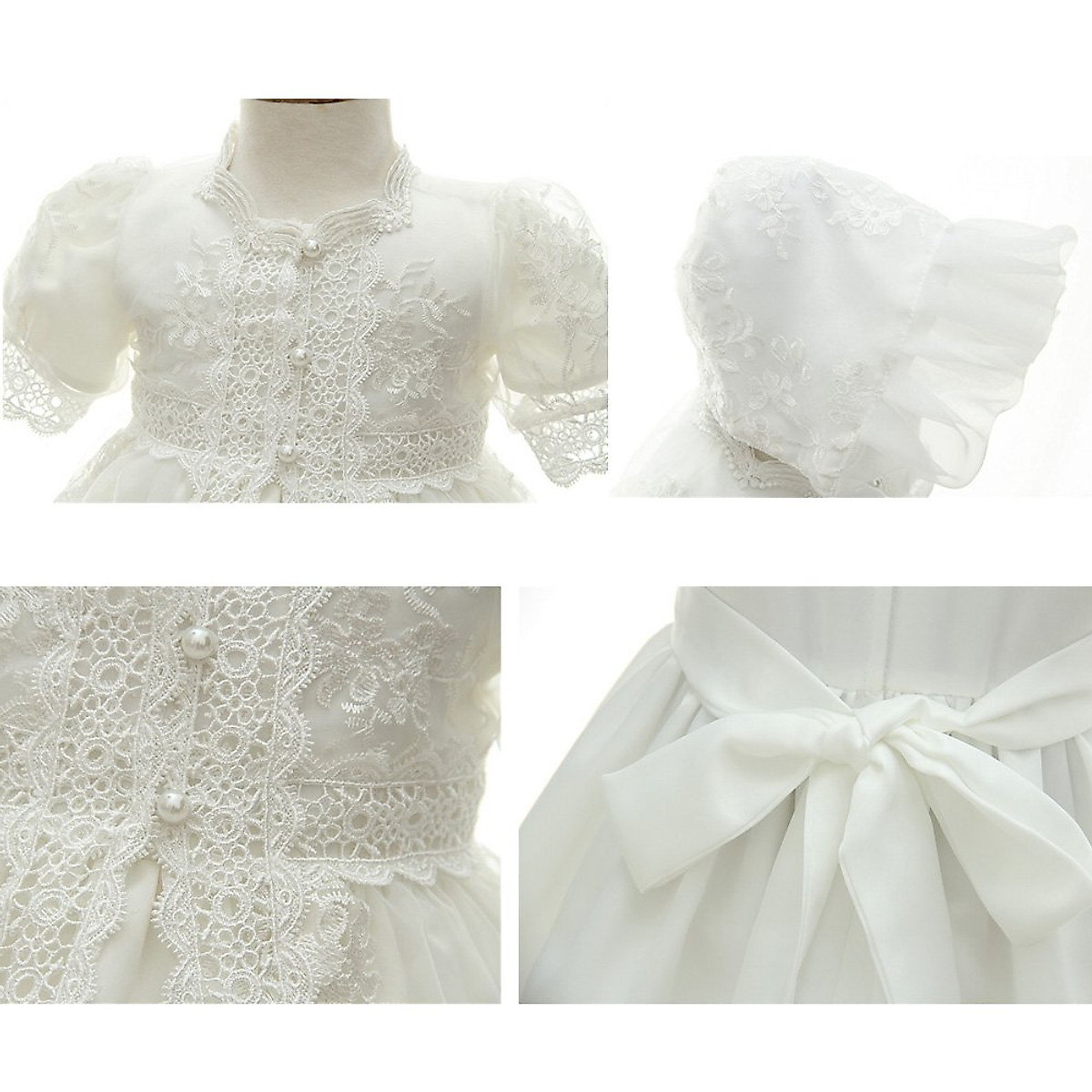 Coozy Baby Girl Christening Baptism Gowns Toddler Princess Wedding Special Occasion Dress 3Pcs Outfits (Ivory, 6M/6-12months)