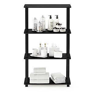 Furinno Turn-N-Tube 4-Tier Multipurpose Shelf Display Rack, Square Tube, Americano/Black