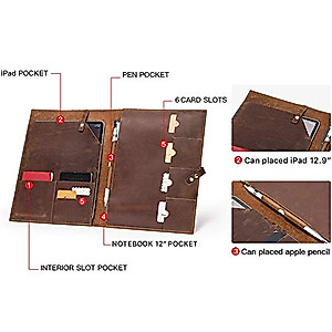 Leather Sleeve for iPad Pro 12.9" with Pencil Holder & Card Holder - Handmade from Genuine Leather (Cover, Bag, Case, Protection)