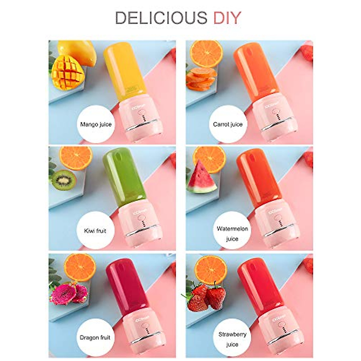 iOCSmart Portable Personal Size Blender, USB Rechargeable Mini Fruits Small Juicer Blender for Shakes and Smoothies with 2 Juice Cup Portable on the Go (Blue)