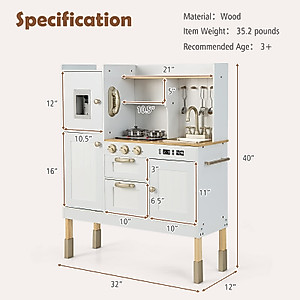 INFANS Kid Kitchen Playset, Toddler Wooden Pretend Cooking Set with Realistic Light & Sound, Stove, Sink, Microwave, Storage Cabinet, Play Kitchen Toy Set for Children Boys Girls