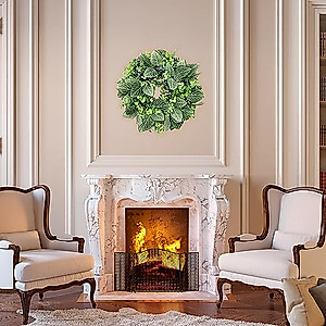 SUNFICON 15'' Small Faux Green Wreath Centerpiece Artificial Eucalyptus Leaf Boxwood Wreath Door Welcome Wedding Wreath Wall Window Farmhouse Home Decoration Indoor Outdoor Spring Summer All Seasons
