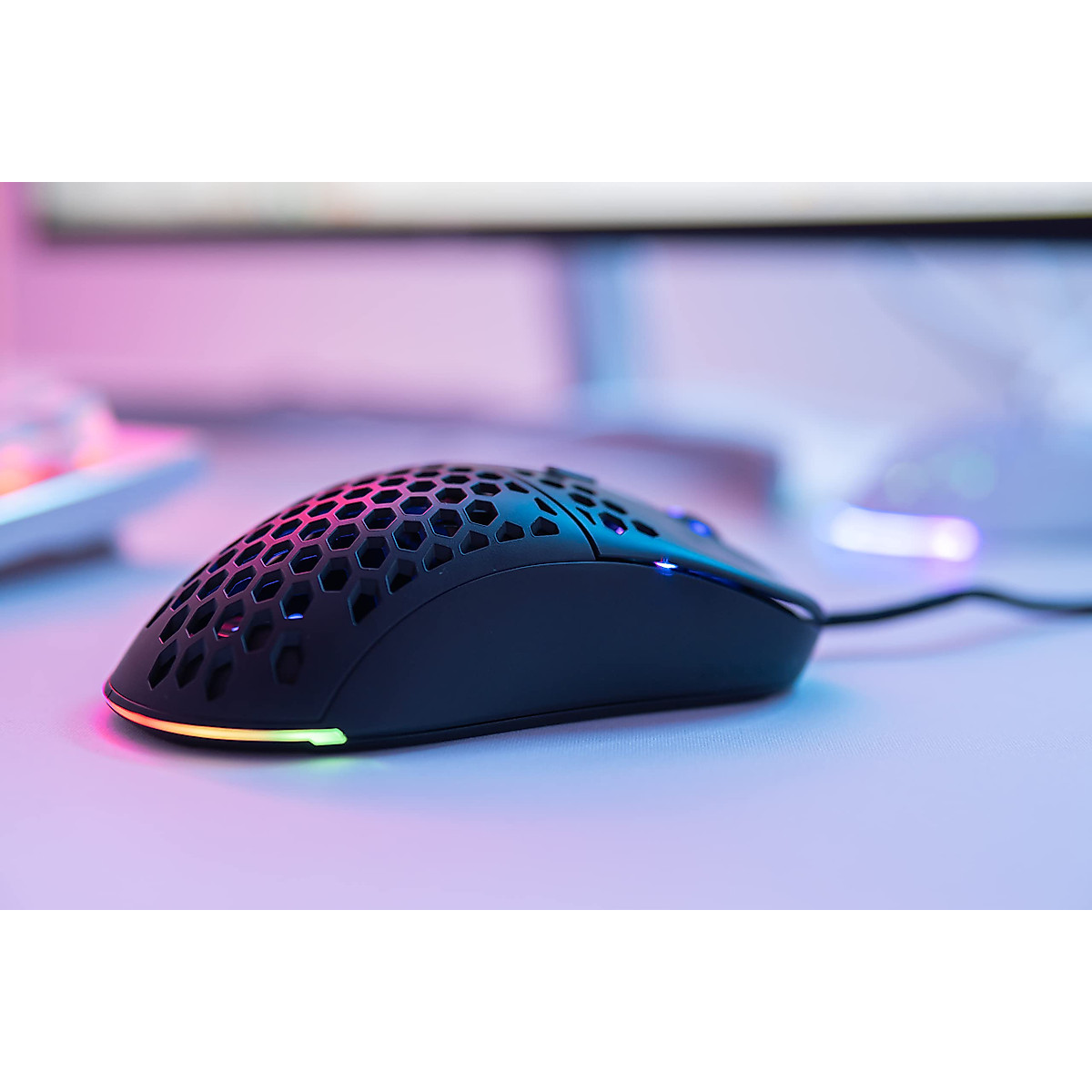 Rukario Ronin X PC Gaming Mouse (Shadow Black, Wired) - Ultra Lightweight Symmetrical Honeycomb Shell | RGB Led | PTFE Glides | Pixart 3360 Sensor | 6 Buttons | Weight 63G | Adjustable Settings