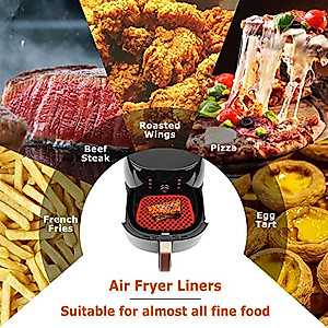 Reusable Air Fryer Silicone Liners Set, 8.5in Non Stick Perforated 5.8qt Air Fryer Accessories with Magnetic Cheat Sheet Deep Fryer Parts Replace Parchment Paper Easy Clean, 3 Pcs Square