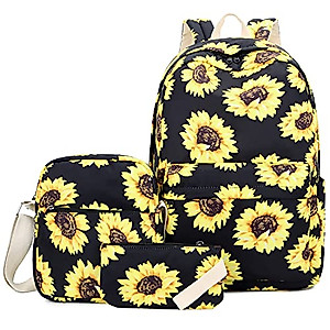 FLYMEI Sunflower Backpack for Girls, Cute Backpack for Women, Lightweight 15.6'' School Backpack with Crossbody Purse & Pencil Bag, Floral Backpack for Women, Sunflower Bookbags for Teen Girls
