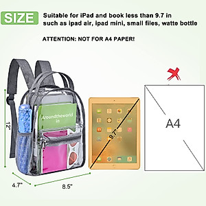Mini Clear Backpack for Stadium, See Through bag small Backpacks Transparent for Sports,Stadium,Security Travel(Grey) Mini Size 12"x 8.5"x 4.7"