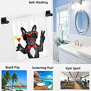 Naanle French Bulldog Holding Cocktai Party Soft Highly Absorbent Guest Home Decor Hand Towels Multipurpose for Bathroom, Hotel, Gym and Spa (16 x 30 Inches,White)