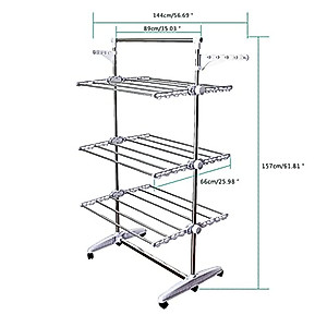 CHYSP Coat Hanger 6 Tiers Adjustable Telescopic Rolling Garment Clothes Airer Horse Stainless Laundry Rack Hanging Folding Hanger