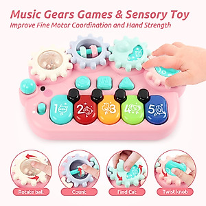 BAOLI Baby Piano Toys 18 Months, Kids Piano Keyboard with Gears Game, Light Up Musical Toys for Toddlers Boys Girls, Early Educational Music Toy, Kids Birthday Gift Pink