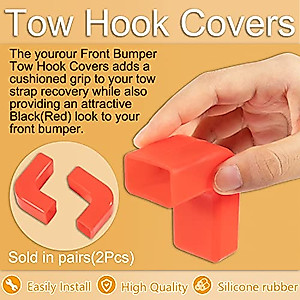 yourour Factory Front Bumper Tow Hook Covers,Fit for Jeep Wrangler JK, JL, Gladiator JT 2007-2022,Add Cushioned Grip to Tow Strap Recovery (Red-2Pcs)