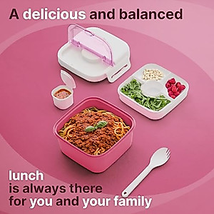 Earth&ME Bento Lunch Box For Adults Kids, 1100 Ml Bento Box Container With 2 Floors 3 Compartments, Leak-proof Sauce Container, Spork, Ideal Salad Container For Lunch For School, Office, Travel, Pink
